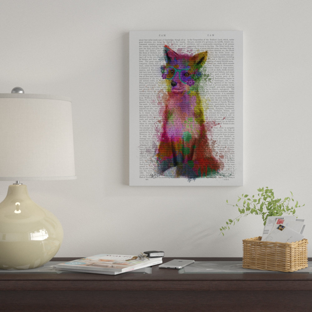 Ebern Designs Rainbow Splash Text Fox 1' Graphic Art Print on Wrapped Canvas | Wayfair